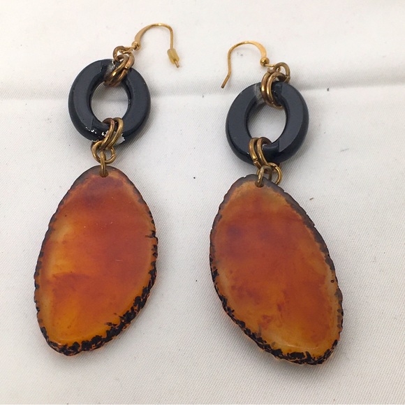 Unmarked | Jewelry | Vintage Polished Amber Slab Earrings With Raw Edge ...
